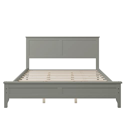 LZ LEISURE ZONE Modern Style Solid Wood Queen Size Platform Bed with Headboard/Footboard/Wood Bed Frame and Solid Wood Center Support Legs, No Box Spring Needed (Grey)