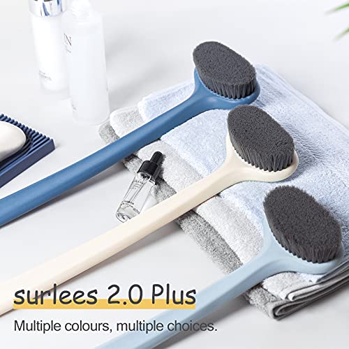 Surlees 2.0 Plus - Back Scrubber for Shower for Men Women Elderly, Bath Brush, Body Brush (15'', Blue)