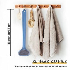 Surlees 2.0 Plus - Back Scrubber for Shower for Men Women Elderly, Bath Brush, Body Brush (15'', Blue)