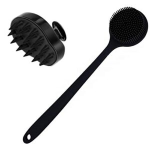 cinlitek silicone body scrubber & scalp massager, long handle back scrubber for shower brush,exfoliating body scrubber, shower scrubber for body brush, hair dandruff shampoo brush for men,women&kids