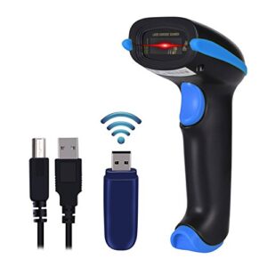 wonenice barcode scanner wireless 2-in-1 (2.4ghz wireless+usb 2.0 wired) handheld bar code scanner reader with usb receiver for store, supermarket, warehouse