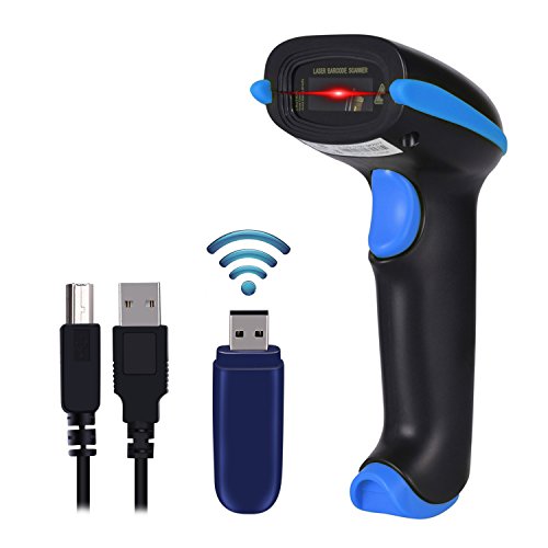 WoneNice Barcode Scanner Wireless 2-in-1 (2.4Ghz Wireless+USB 2.0 Wired) Handheld Bar Code Scanner Reader with USB Receiver for Store, Supermarket, Warehouse