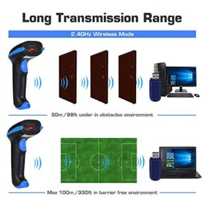 WoneNice Barcode Scanner Wireless 2-in-1 (2.4Ghz Wireless+USB 2.0 Wired) Handheld Bar Code Scanner Reader with USB Receiver for Store, Supermarket, Warehouse