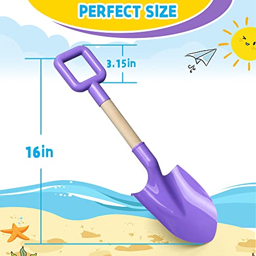 Umnodobn 16" Heavy Duty Beach Shovel with Durable Wood Handle, Jumbo Sand Shovels Toys Gardening Tools Kit for Digging Shoveling Snow, Sandbox Toys Set for Kids Adults Toddler