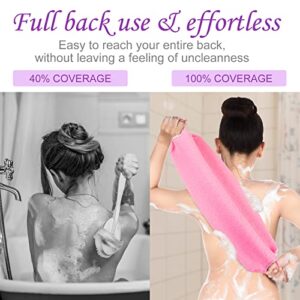 Exfoliating Back Scrubber with Handles 4 Packs Nylon Back Exfoliator Extended Length Back Washers Scrubbers Stretchable Pull Strap Exfoliating Washcloth (Pink, Blue, Fluorescent Green, Purple)