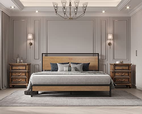 Nazhura Metal Queen Size Platform Bed Frame with Wood Headboard/Footboard (Queen (U.S. Standard))