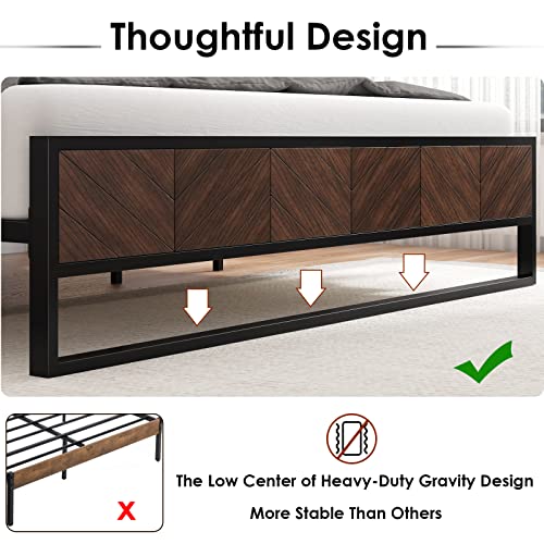 HIFIT Queen Deluxe Bed Frame with Natural Wood Finished Headboard and Footboard, Wood Platform Bed Frame with Strong Metal Frame, Wood Slat Support, No Box Spring Needed, Noise Free, Rustic Brown