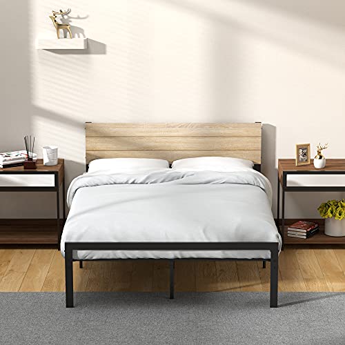 coucheta Queen Bed Frame with Headboard No Box Spring Needed Wood Platform Bed Frame Queen with Storage Mattress Foundation Easy Assembly