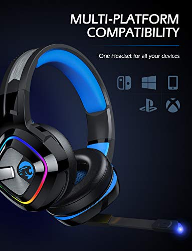 ZIUMIER Gaming Headset PS4 Headset, Xbox One Headset with Noise Canceling Mic and RGB Light, PC Headset with Stereo Surround Sound, Over-Ear Headphones for PC, PS4, PS5, Xbox One, Laptop