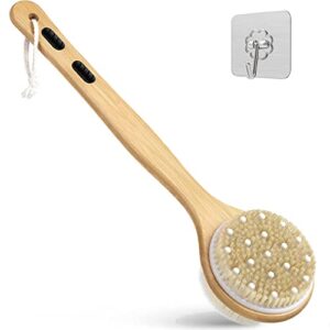 dual-sided long handle shower brush with soft and stiff bristles,tukuos back scrubber exfoliating body scrubber for wet or dry brushing bath shower body brush