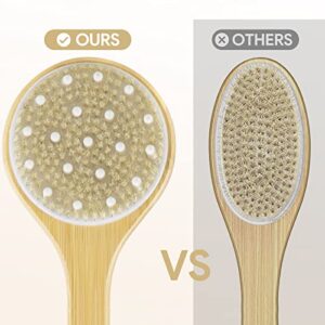 Dual-Sided Long Handle Shower Brush with Soft and Stiff Bristles,Tukuos Back Scrubber Exfoliating Body Scrubber for Wet or Dry Brushing Bath Shower Body Brush