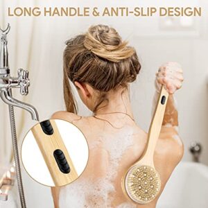 Dual-Sided Long Handle Shower Brush with Soft and Stiff Bristles,Tukuos Back Scrubber Exfoliating Body Scrubber for Wet or Dry Brushing Bath Shower Body Brush