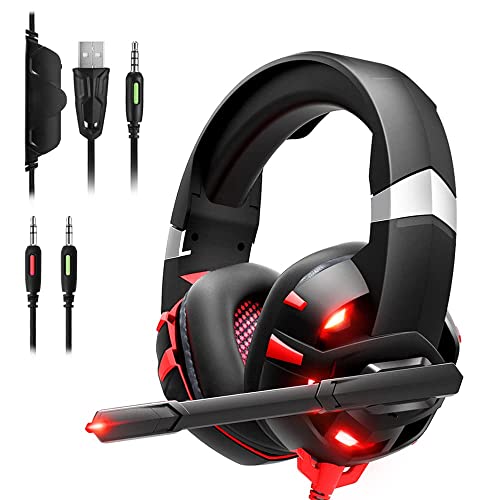 GIZORI Xbox One Headset, PC Gaming Headset with 7.1 Surround Sound Stereo, PS4 Headset with Noise Canceling Mic & LED Light, Compatible with Xbox One, PS4, PS5, PC, Sega Game Gear