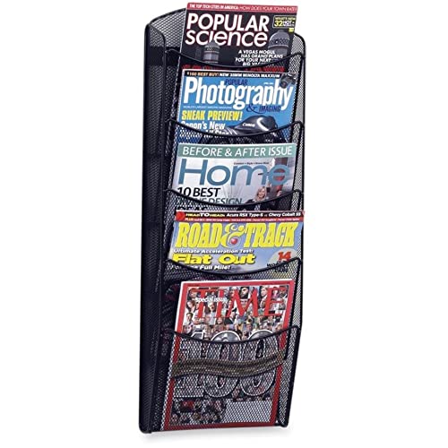 Safco Products Black 5 Pocket Magazine Rack- Durable Steel Construction, Clutter-Free Wall Mount Display, 5 lbs Weight Capacity- 28" x 10.3" x 3.5