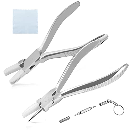 SPEEDWOX Eyeglasses Frame Pliers 6 Inches Round Nose Nylon Jaw and Flat Nose Adjusting Eyeglass Arms Frame Plier 2 Pieces Set Glasses Repair Assembling Tools Glasses Nose Pads Arm Pliers