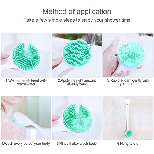 Silicone Body Scrubber Exfoliator, Back Brush Scrubber Long Handle for Shower with Soft Bristles, Shower Brush Scrubber for Body Men and Women, BPA Free, Non-Slip