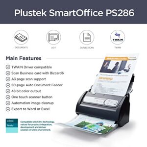 Plustek SmartOffice PS286 Plus Document Scanner for PC and Mac, Twain Support and Citrix Ready