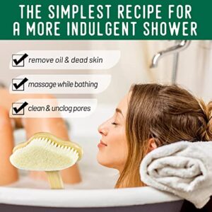 Shower Brush,NURENDER Longer Handle(16.5inch) Bath Shower Brush,Back Scrubber for Shower,Natural Bamboo Shower Brush for Elder,Pregnant,Over-Weight.