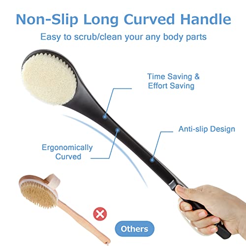 Exfoliating Shower Brush, Bath Body Brush, Never Mold Back Brush Long Handle for Shower, 17 Inches Dry Brushing Body Brush or Wet Brush with Moderate Bristles (Black)