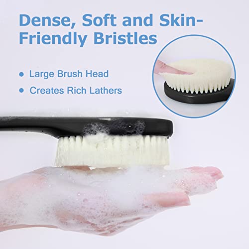 Exfoliating Shower Brush, Bath Body Brush, Never Mold Back Brush Long Handle for Shower, 17 Inches Dry Brushing Body Brush or Wet Brush with Moderate Bristles (Black)