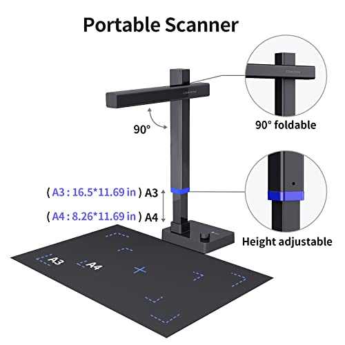 CZUR Shine Ultra Pro Portable Document Scanner, 24MP Book Scanner, Max DPI 440, USB Document Camera, A3 Large Format Book Scanner, Adjustable Height, for Windows & Mac