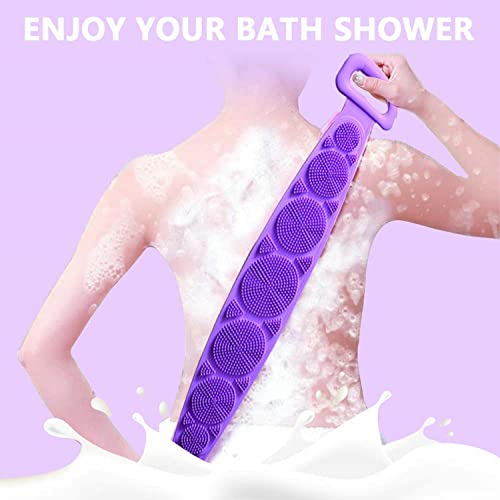 Jwxstore Silicone Back Scrubber for Shower, Silicone Body Scrubber, 34.5Inch Extra Long Bath Body Brush Silicone Back Brush Exfoliating Body Scrubber with Handle for Men Women