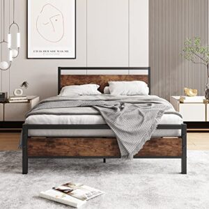 hojinlinero full size bed frame with headboard, heavy duty platform bed frame full reinforced steel square tube platform strong slats support/no box spring needed,black