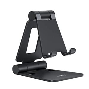 nulaxy dual folding cell phone stand, fully adjustable foldable desktop phone holder cradle dock compatible with phone 14 13 12 11 pro xs xs max xr x 8, nintendo switch, tablets (7-10"), all phones