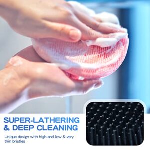 ManmiHealth Silicone Back Scrubber(Thick Bristles) & Soft Shower Brush Set, Super-Exfoliating Body Scrubber & Super-Lathering Bath Glove Combination, with a Free Hook(Black)