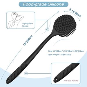 ManmiHealth Silicone Back Scrubber(Thick Bristles) & Soft Shower Brush Set, Super-Exfoliating Body Scrubber & Super-Lathering Bath Glove Combination, with a Free Hook(Black)