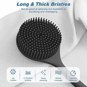 ManmiHealth Silicone Back Scrubber(Thick Bristles) & Soft Shower Brush Set, Super-Exfoliating Body Scrubber & Super-Lathering Bath Glove Combination, with a Free Hook(Black)