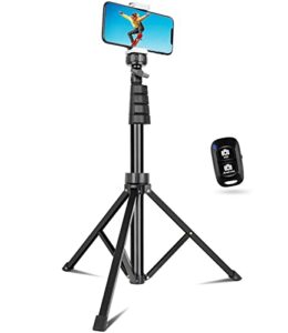 sensyne 62" phone tripod & selfie stick, extendable cell phone tripod stand with wireless remote and phone holder, compatible with iphone android phone, camera (black)