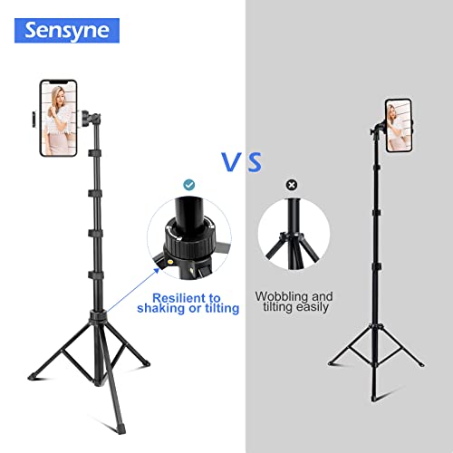 Sensyne 62" Phone Tripod & Selfie Stick, Extendable Cell Phone Tripod Stand with Wireless Remote and Phone Holder, Compatible with iPhone Android Phone, Camera (Black)