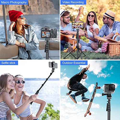 Sensyne 62" Phone Tripod & Selfie Stick, Extendable Cell Phone Tripod Stand with Wireless Remote and Phone Holder, Compatible with iPhone Android Phone, Camera (Black)