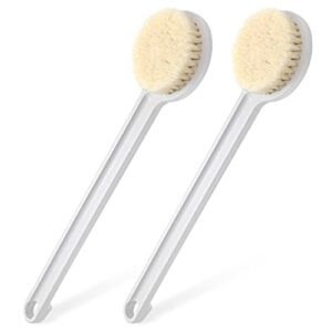 2pack back scrubber for shower, qewro stiff bristles dry brushing body brush for exfoliating back, back brush long handle for shower back use skin washer lymphatic drainage, bath brush for men women