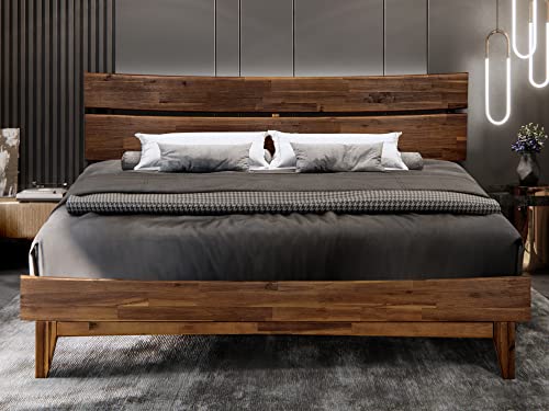 Acacia Aurora 14 Inch Wood Platform Bed, Bed Frame with Headboard, Queen Size Frame, Chocolate