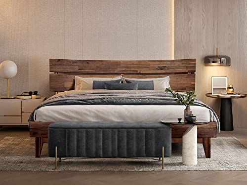 Acacia Aurora 14 Inch Wood Platform Bed, Bed Frame with Headboard, Queen Size Frame, Chocolate