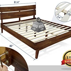 Acacia Aurora 14 Inch Wood Platform Bed, Bed Frame with Headboard, Queen Size Frame, Chocolate