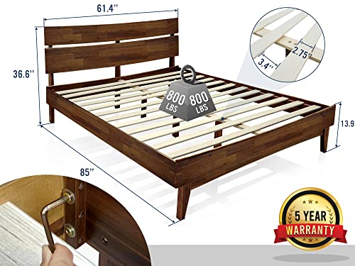 Acacia Aurora 14 Inch Wood Platform Bed, Bed Frame with Headboard, Queen Size Frame, Chocolate