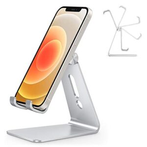 omoton adjustable cell phone stand, c2 aluminum desktop phone dock holder compatible with iphone 11 pro, se, xr, 8 plus 7 6, samsung galaxy, google pixel and more, silver