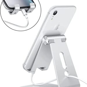 OMOTON Adjustable Cell Phone Stand, C2 Aluminum Desktop Phone Dock Holder Compatible with iPhone 11 Pro, SE, XR, 8 Plus 7 6, Samsung Galaxy, Google Pixel and More, Silver