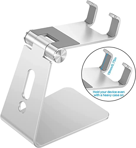 OMOTON Adjustable Cell Phone Stand, C2 Aluminum Desktop Phone Dock Holder Compatible with iPhone 11 Pro, SE, XR, 8 Plus 7 6, Samsung Galaxy, Google Pixel and More, Silver