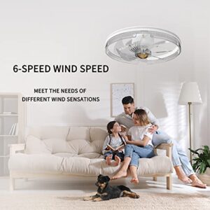 Ceiling Fans with Lights,20"White Modern Bladeless Ceiling Fans with Remote Control,Low Profile 3-Color Smart Ceiling Fan,Flush Mount Ceiling Fan 6-Wind Speed for Indoor/Kids Room/Bedroom/Living Room