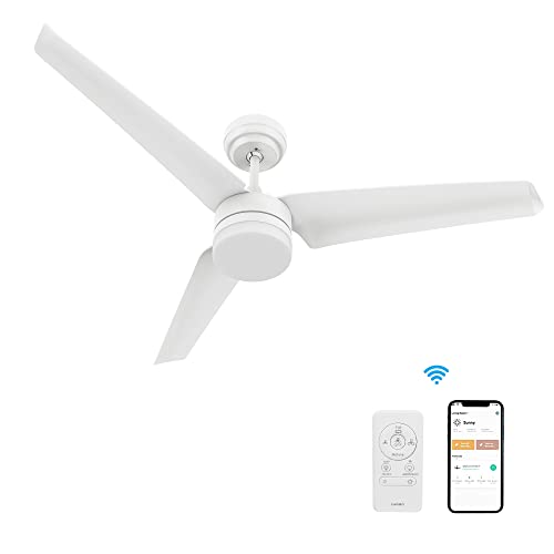 52" Outdoor White Ceiling Fan with Light, 10 Speeds Low Profile Bedroom Ceiling Fan with Quite Motor, Smart Modern LED Ceiling Fan Worked with Google Home, Alexa, Siri Shortcuts, APP and Remote