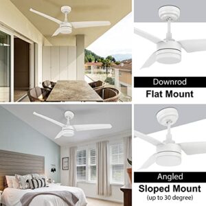 52" Outdoor White Ceiling Fan with Light, 10 Speeds Low Profile Bedroom Ceiling Fan with Quite Motor, Smart Modern LED Ceiling Fan Worked with Google Home, Alexa, Siri Shortcuts, APP and Remote