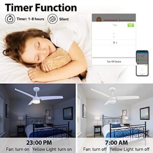 52" Outdoor White Ceiling Fan with Light, 10 Speeds Low Profile Bedroom Ceiling Fan with Quite Motor, Smart Modern LED Ceiling Fan Worked with Google Home, Alexa, Siri Shortcuts, APP and Remote