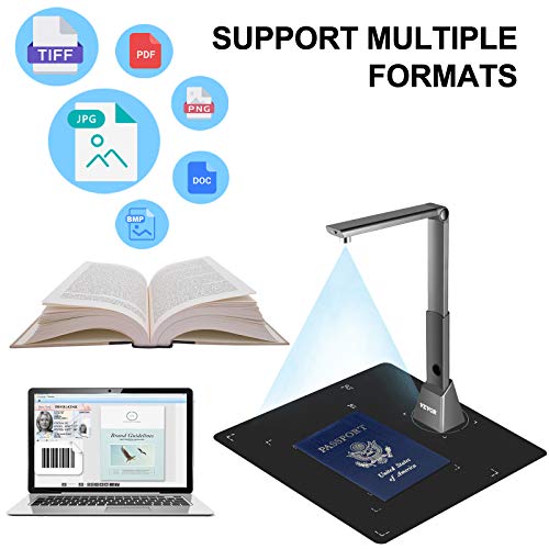 VEVOR Document Camera, 10 Megapixel Lens & A3-Size, Book & Document Scanner w/LED Lights, Portable Scanner for Live Demo, Web Conferencing, Distance Learning, Remote Teaching