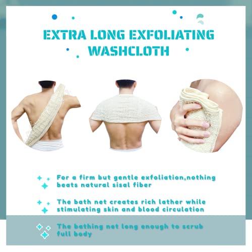 Extra Long Exfoliating Body Scrubber Natural Loofah Back Scrubber for Shower Double-Sided Exfoliating Washcloth for Women & Men Bath Scrub Cloth Deep Clean Shower Towels