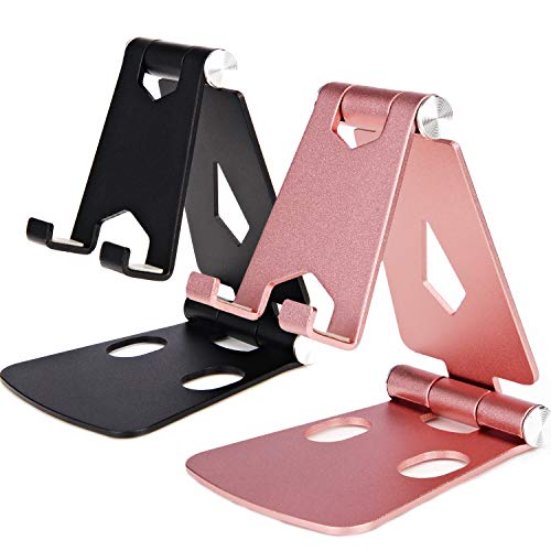 JIUCAIE 2Pack Cell Phone Stand for Angle Height Adjustable Desk Sturdy Aluminum Metal Cute Phone Holder for iPhone,Ipad, Mobile Phone, All Android Smartphone,Desktop