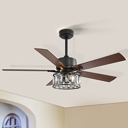 Breezary 52 Inch Ceiling Fans with Light Remote Control 5 Reversible Blade Chandelier Low Profile Ceiling Fans for Bedroom Home Office (Black)